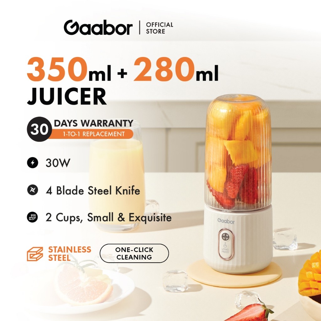 Gaabor LiteLiving Juicer Cordless Juice Portable Mini Fruit Juicer (350ml+280ml) FP03T-WH01A ...