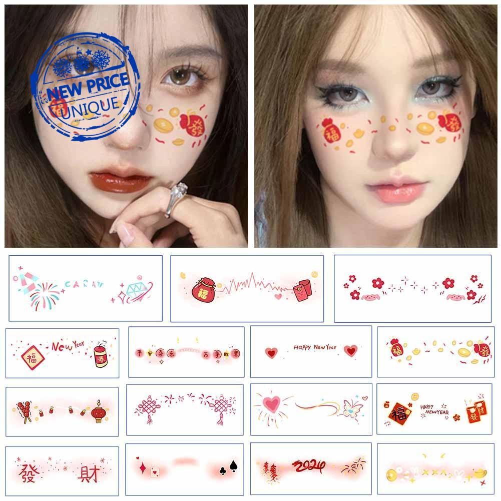New Year Face Stickers Makeup Decal Water Transfer Temporary Stickers ...