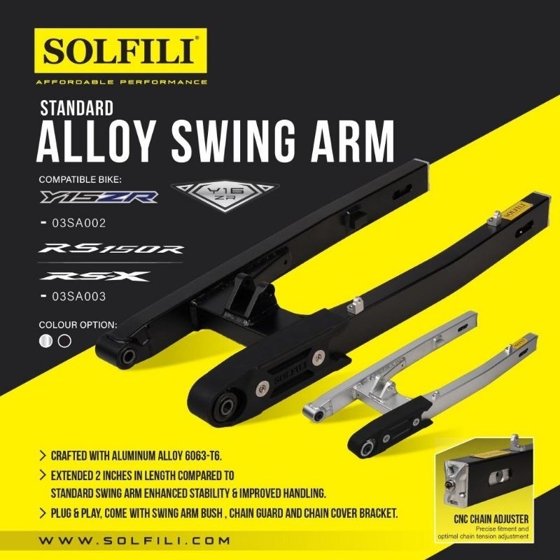 SOLFILI +2 Inch Y15 Y15ZR RS150 RSX ALLOY SWING ARM SET ALLOY CHAIN ...