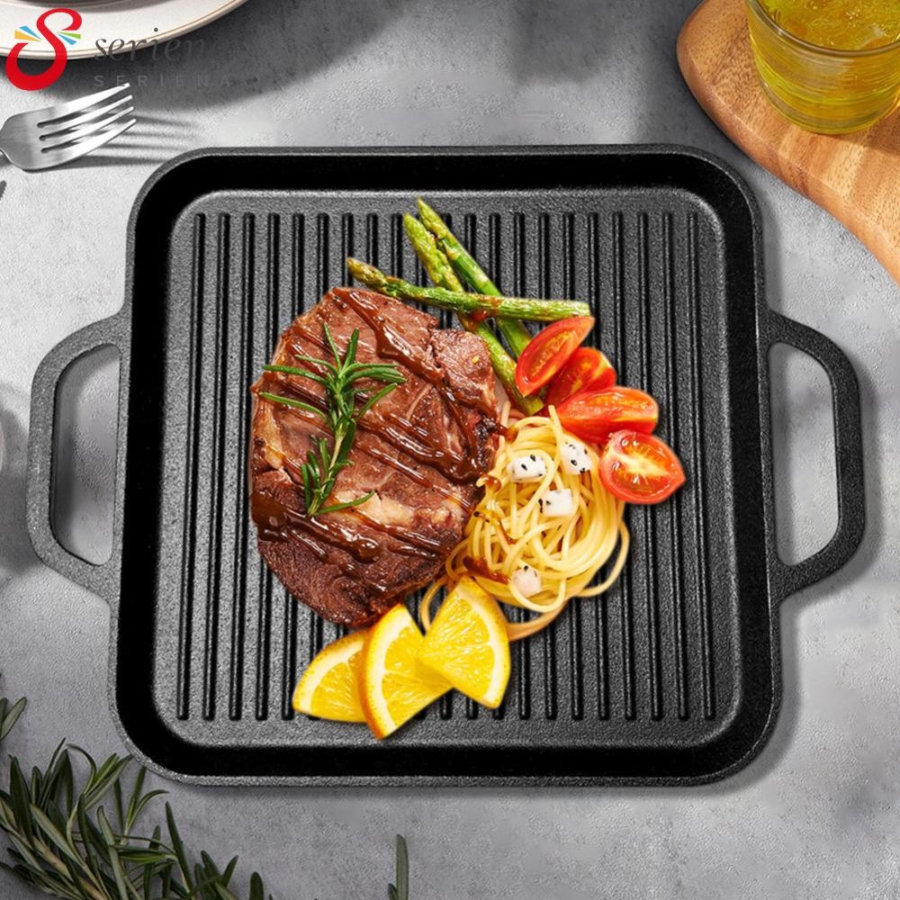[Seriena.my] 11in Cast Iron Griddle Pan Reversible Square Grill Plate ...