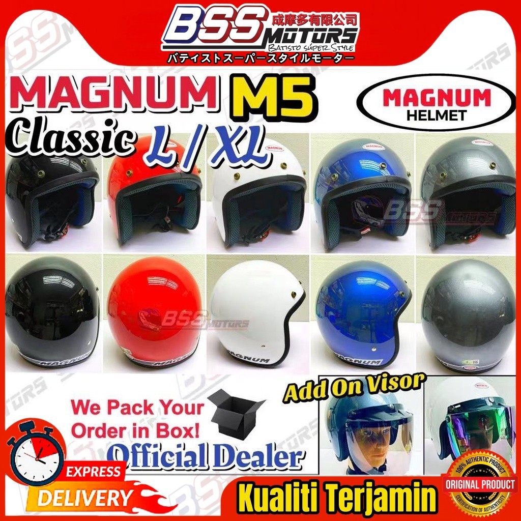 Magnum Helmet M5 Classic Topi Keledar Motorsikal L XL 3 Button ORIGINAL ...