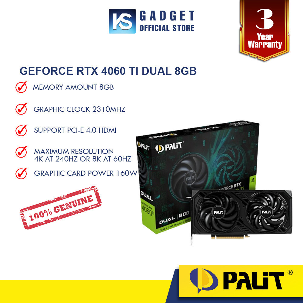 PALIT GeForce RTX 4060 Ti DUAL 8GB GDDR6 Graphic Card | Shopee Malaysia