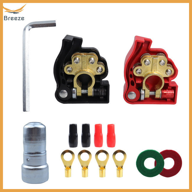breeze 2Pcs Car Battery Terminal Connector Kit 4 Way Positive Negative ...