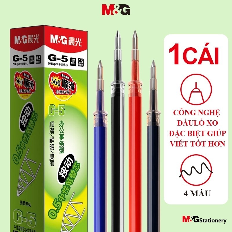 M&G Stationery G-5 Black 0.5mm Press Bullet Neutral Refill Signature ...