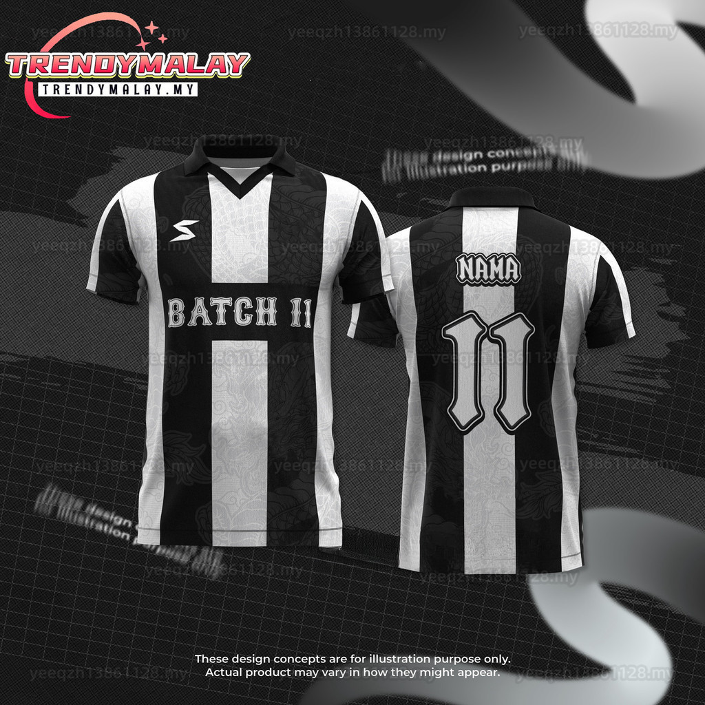 Black White Stripe Jersi Custom Baju BATCH 11 Jersey Viral T Shirt ...