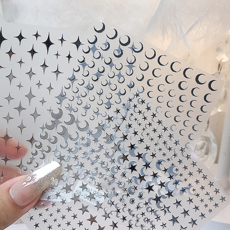 4 Sheets Bronzing Crescent Moon&Star Series Sparkling Stickers ...