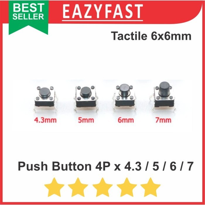 Tactile Switch Push Button 4P 6x6mm 4 4.3 5 6 7mm Short 4 Pin Feet ...