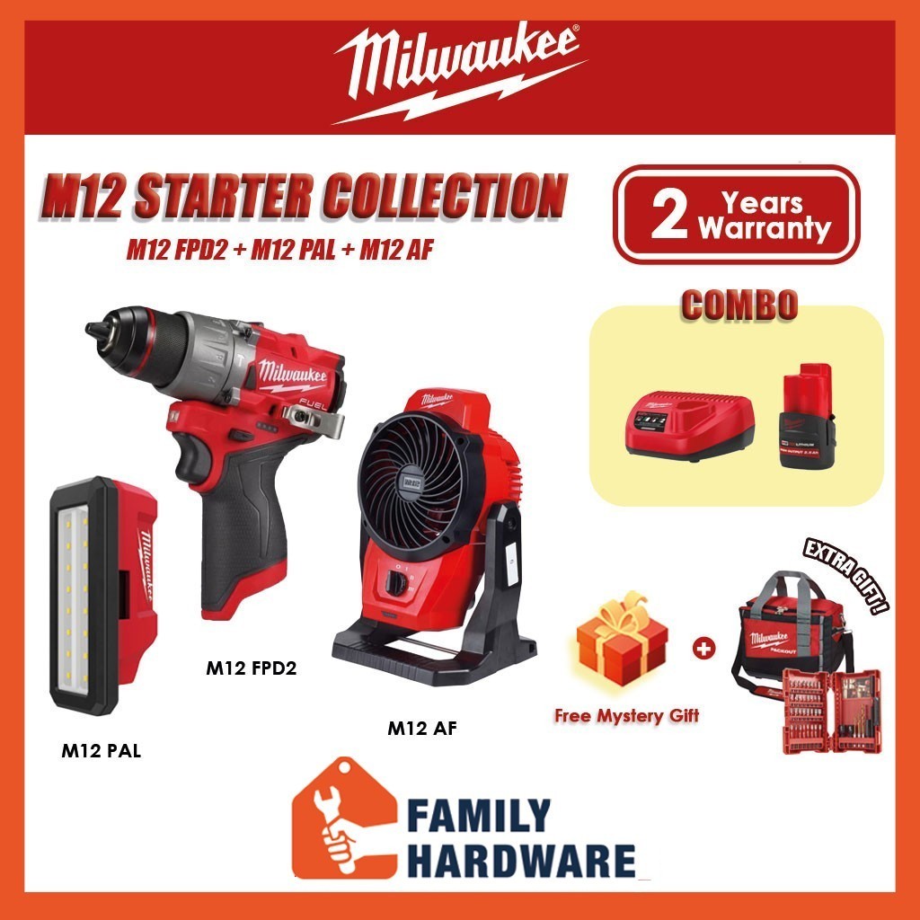 MILWAUKEE M12 Starter Collection M12 FPD2 Percussion Drill M12 PAL Area ...