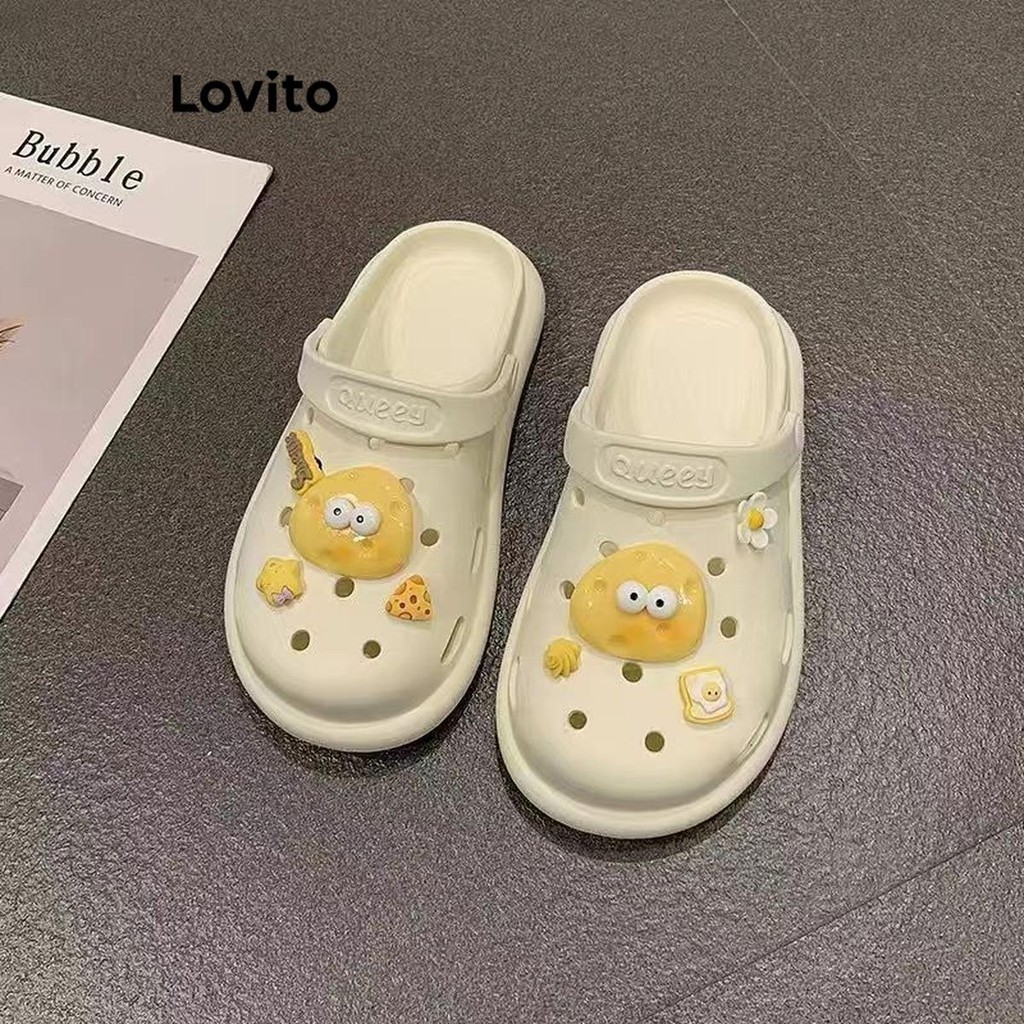 Lovito Casual Cartoon Geometric Crocs Soft Flat Sandal for Women ...