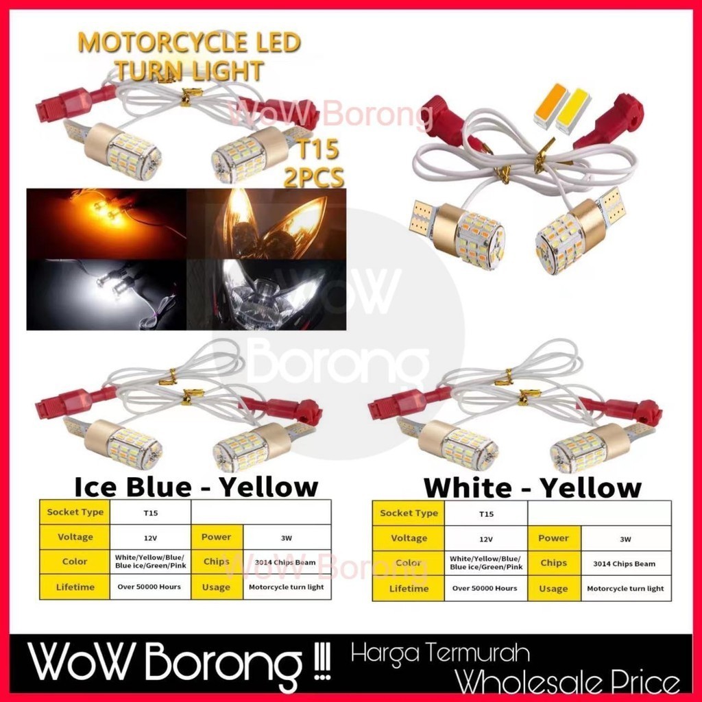 [2pcs] T15 Dual Contact Motorcycle Signal Light W16W Parking Reversing ...