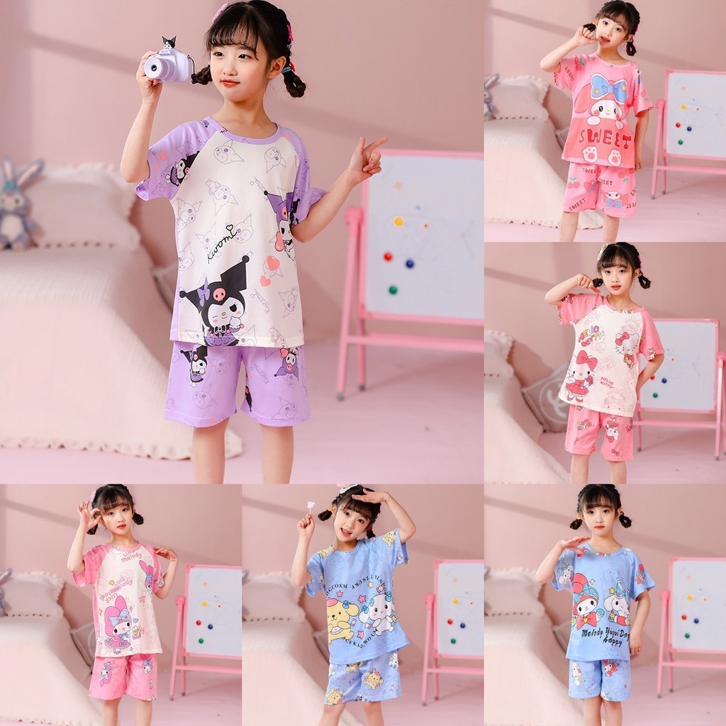 Kuromi Pyjamas Kids Girl Pajamas Short Sleeve Nightsuit Cute Cartoon ...