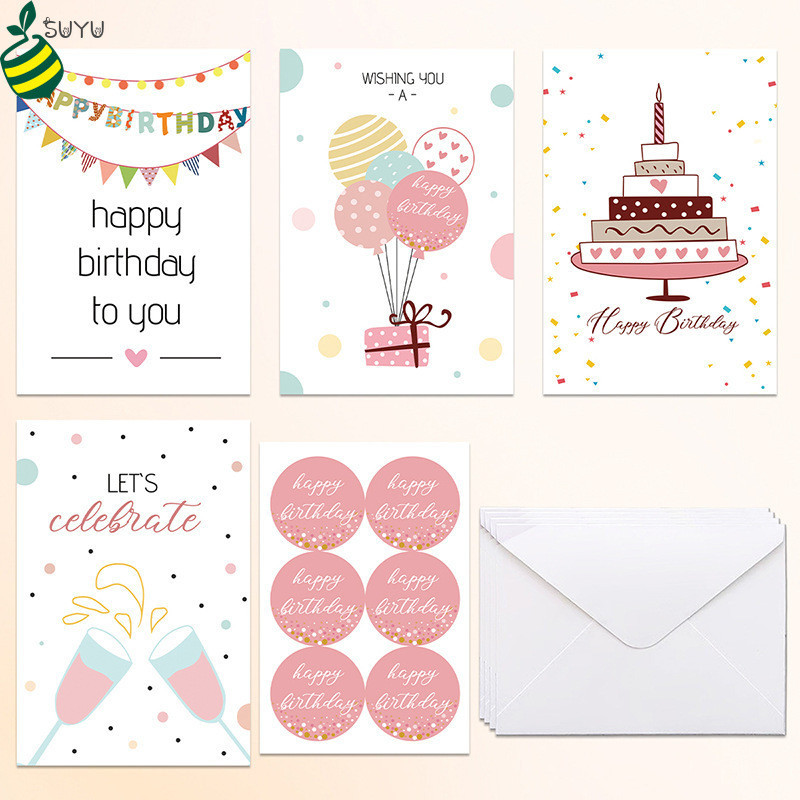 A Set of Korean Style Cute Girl Birthday Card Cartoon Cake Creative ...