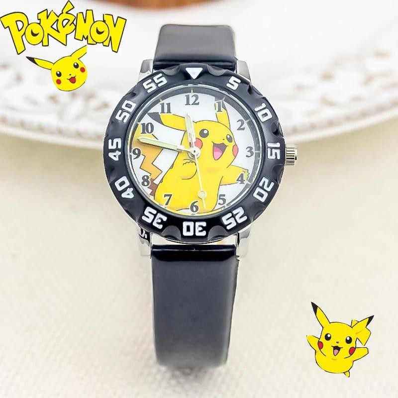 Anime Pokemon Pikachu Watch Kids Quartz Leather Wrist Cartoon Figure ...