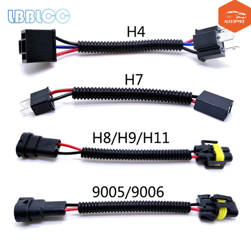 2x H4 H7 H11 9005/9006 Wiring Harness Conector Adapter Male Female Bulb ...