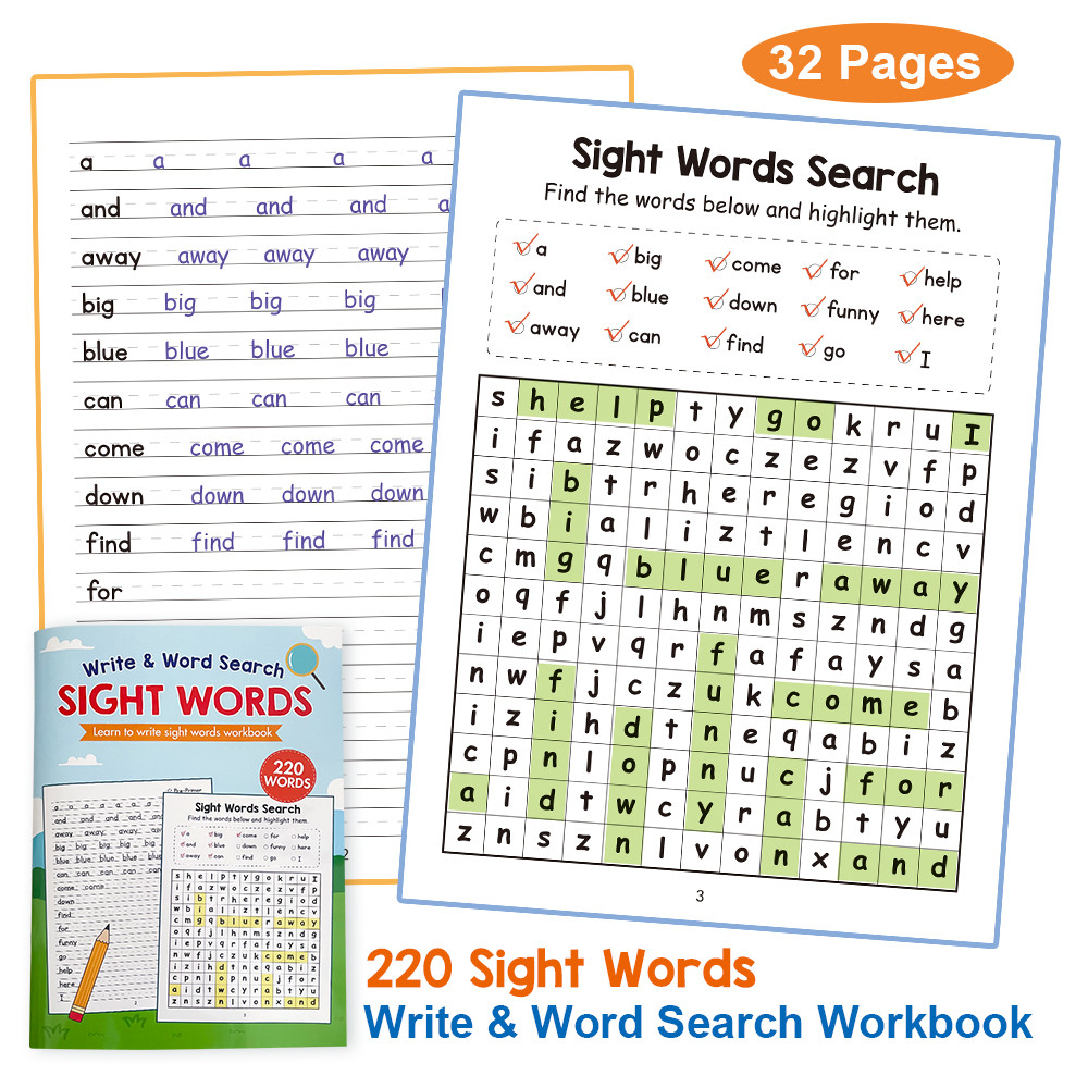 220 Sight Words Write & Word Search Educational English Workbook for ...