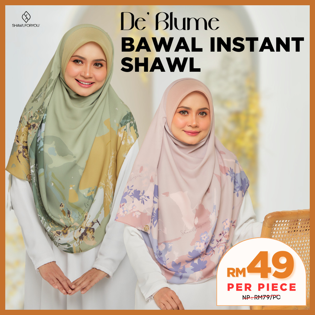 DE'BLUME (L) PRINTED | TUDUNG BAWAL INSTANT SHAWL | SAIZ BIDANG 55 ...