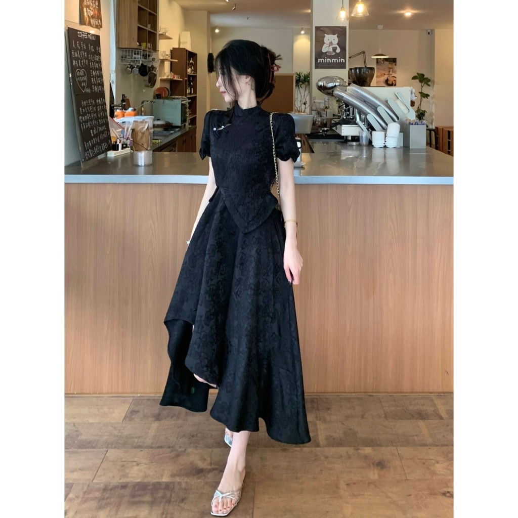 Chinese Style Floral Dress - Asymmetrical Hem, Slimming & Elegant for ...