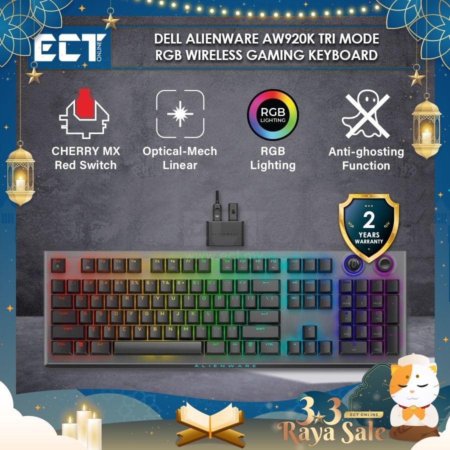 Dell Alienware AW920K Tri Mode RGB Wireless Gaming Keyboard (Grey ...