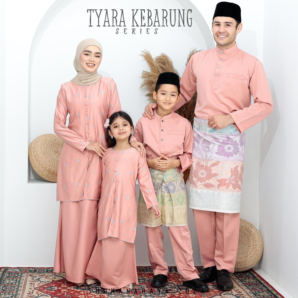 SHUHANA Baju Raya Family Set Sedondon Peach 2024 Viral Baju Kurung ...