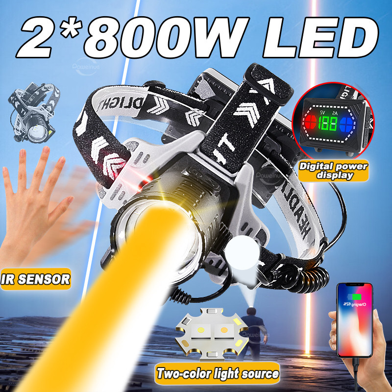 2 IN 1 Lighting 3000M Ultra Powerful 800W LED Headlamp High Power ...