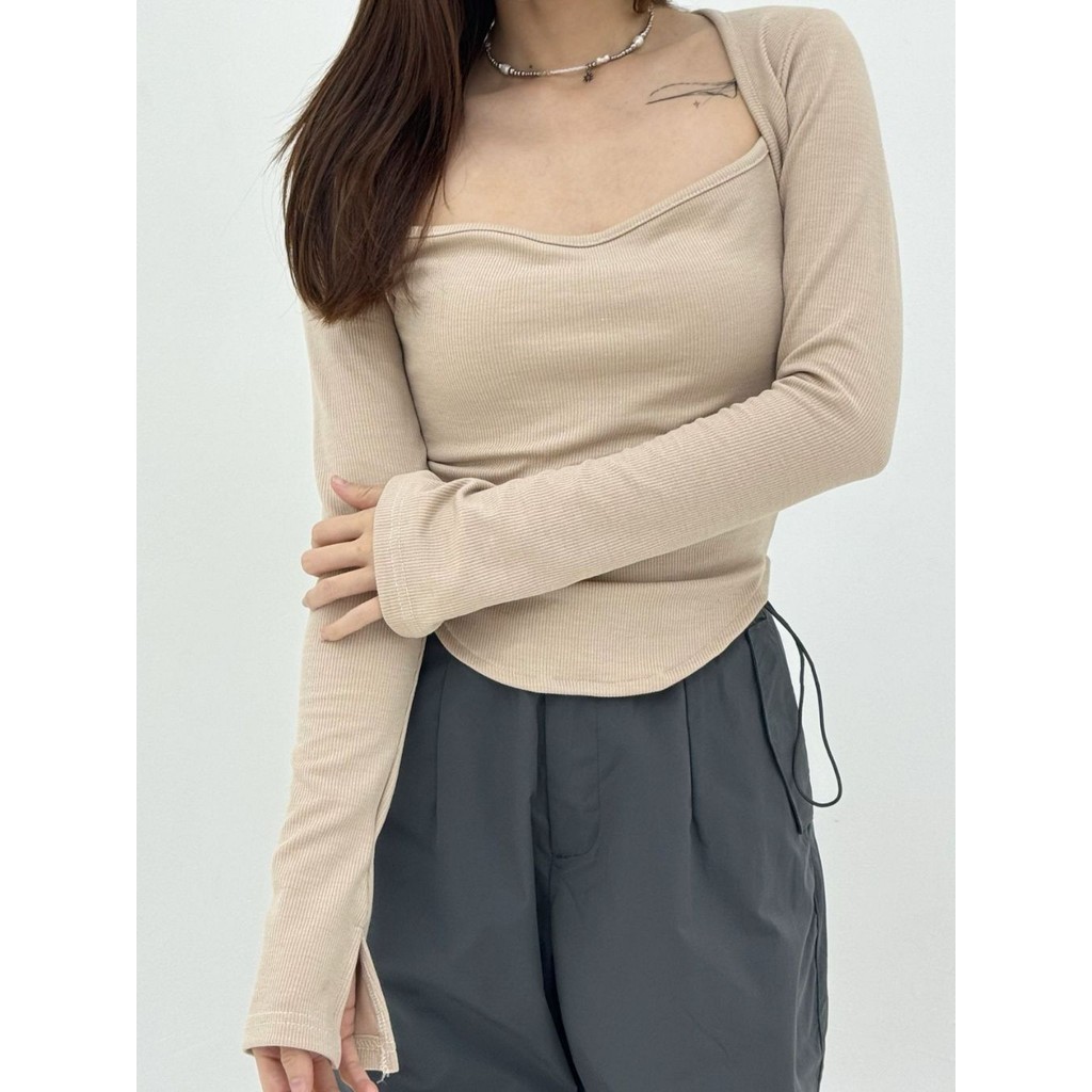 Top MOALONG | Square Neck Top / Rib Knit Top / Plain Square Neck Top ...