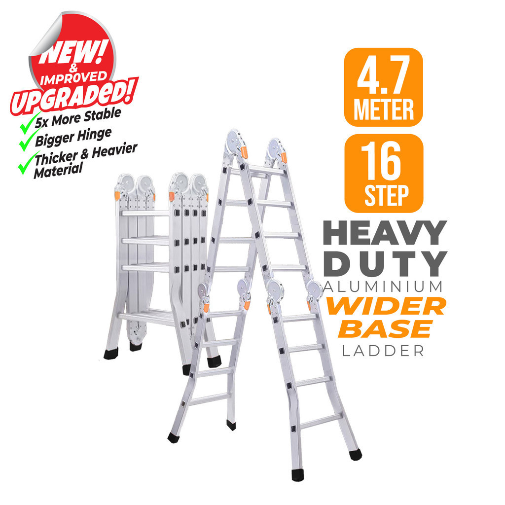 3.7M-6.7M Wider Base Heavy Duty Foldable Ladder Multipurpose Aluminium ...