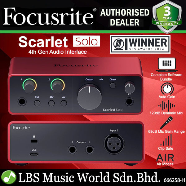 Focusrite Scarlett Solo 4th Gen USB Audio Interface 2 in 2 out ...