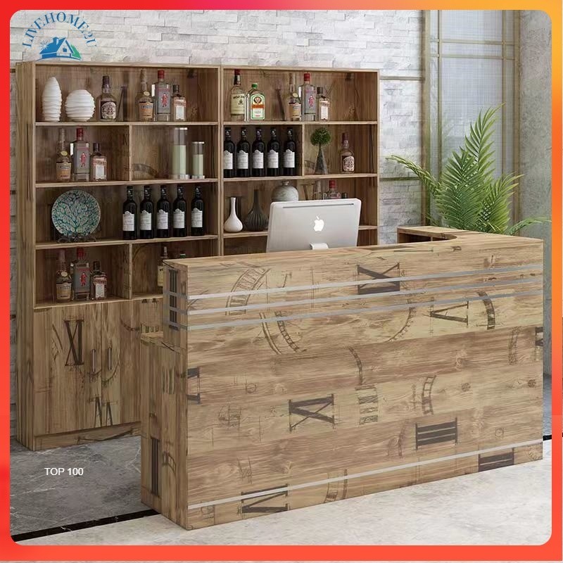 Retro Style Bar Counter with Wine Cabinet Cashier Counter Shop ...
