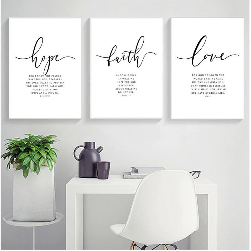 Bible Verse Poster and Prints, Wall Art of Faith, Hope, Love, Christian ...