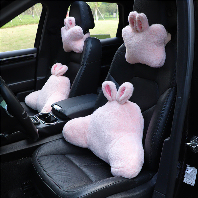 Creative Plush Car Neck Protection Headrest Pink Little Rabbit Car ...