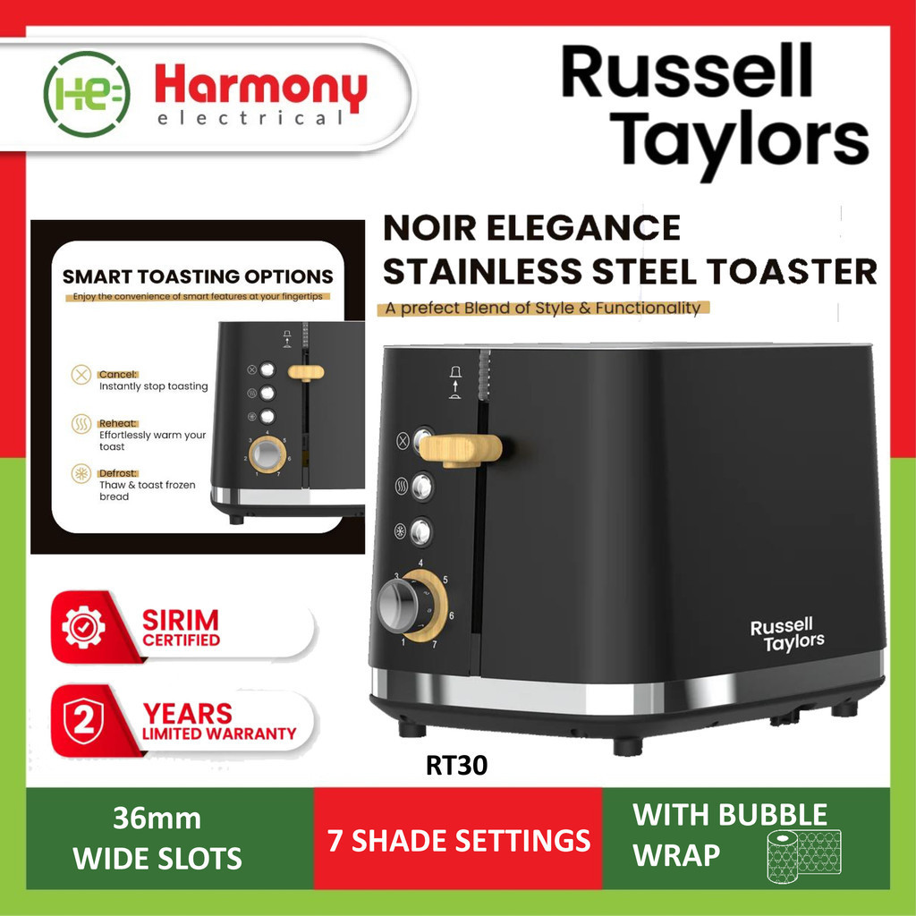 RUSSELL TAYLORS Noir 7-Shade Stainless Steel Toaster RT30 Pembakar Roti ...