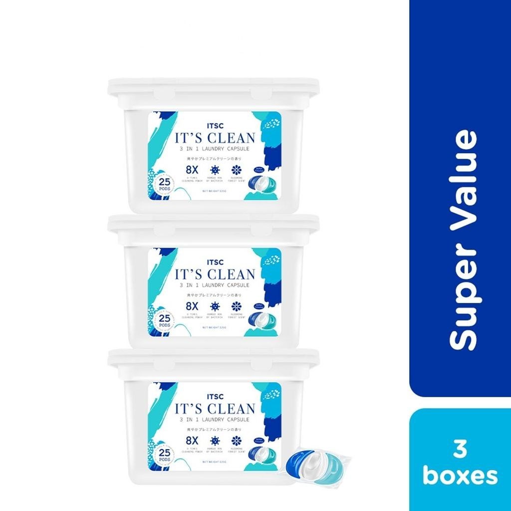 IT'S CLEAN ITSC 3 In 1 Laundry Capsule 25pods x 3 box (Its clean ...