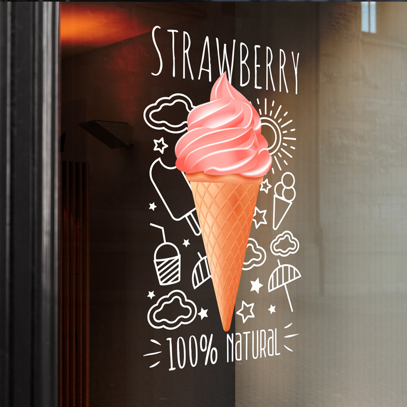 Ice Cream Stickers Ice Cream Cold Drink Milk Tea Shop Glass Door Window