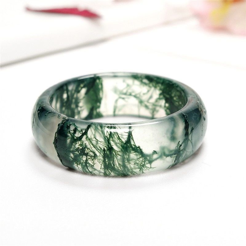 Natural Aquatic Agate Ring Plain Ring Ice Floating Flower Ring Grass ...