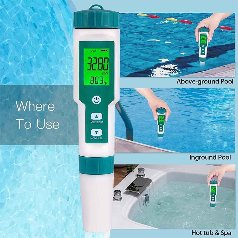 8 In 1 Digital PH & Salt Tester Portable Saltwater Pool PH & Salinity ...
