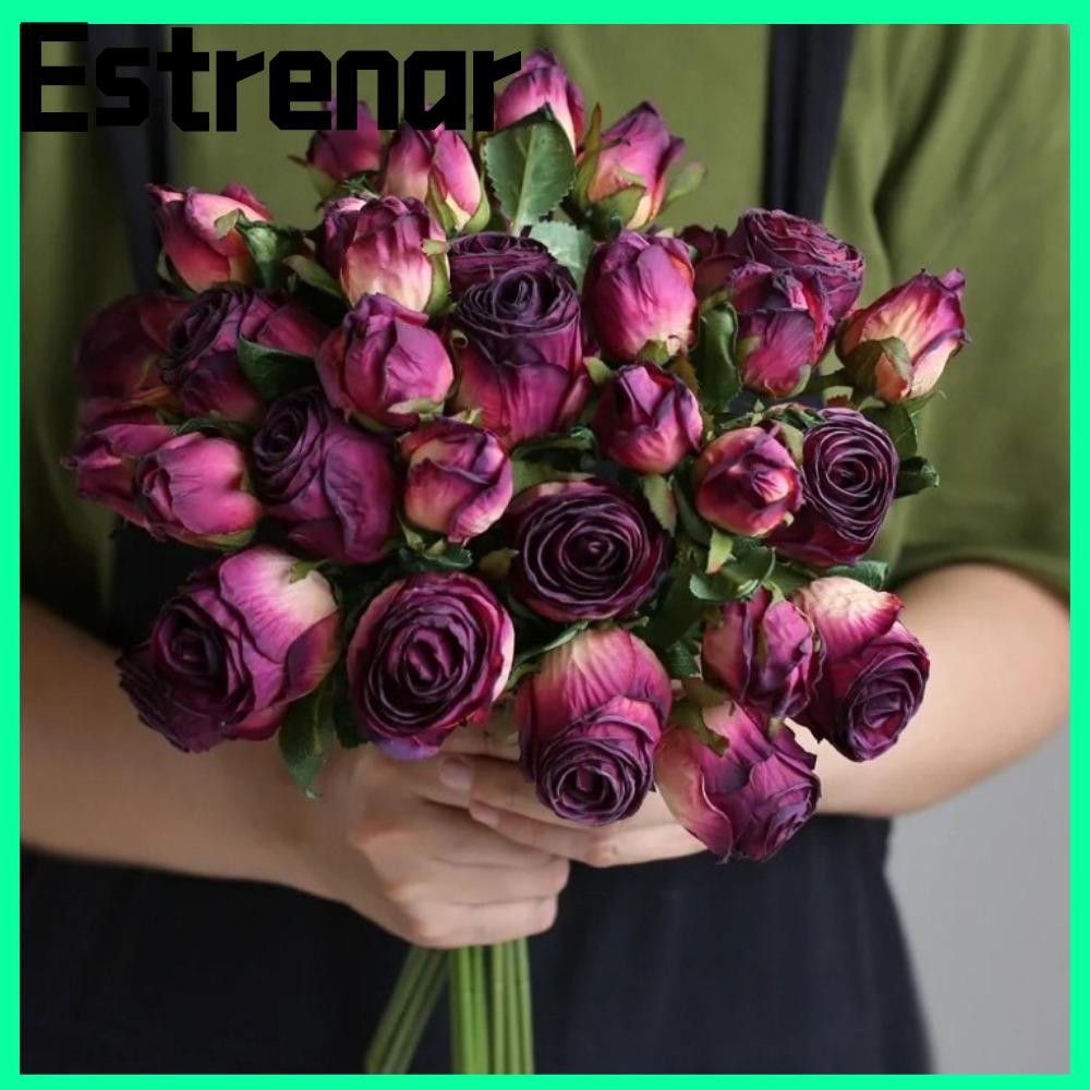 ESTRENAR 6 Pcs/Bunch Artificial Roasted Edge Rose Bouquet, 37CM Vintage ...