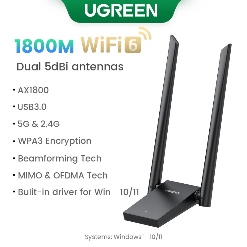 UGREEN WiFi Adapter AX1800 WiFi6 USB3.0 5G&2.4G Dual-Antenna USB WiFi ...