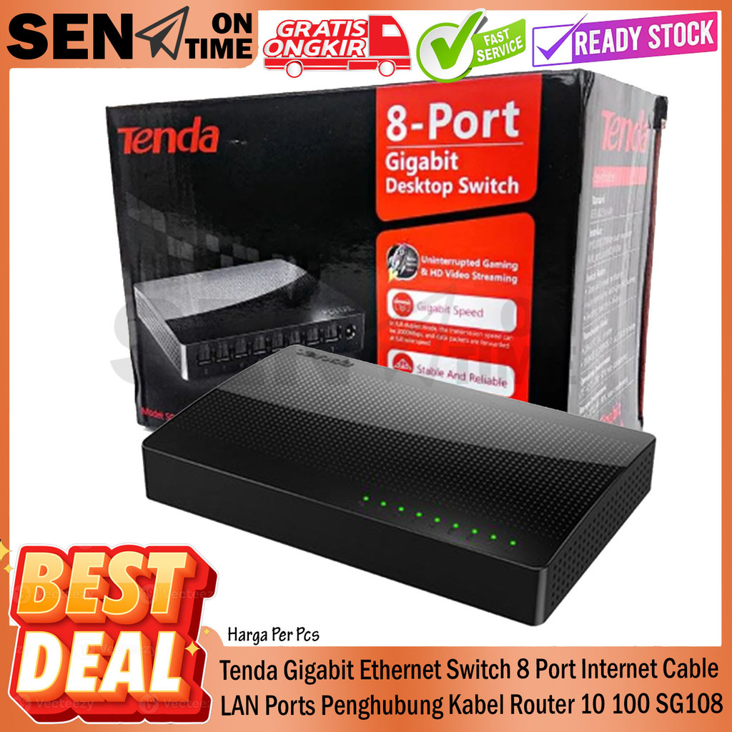 TENDA HITAM Tent Gigabit Ethernet Switch Hub 8 Ports SG108 High Speed ...