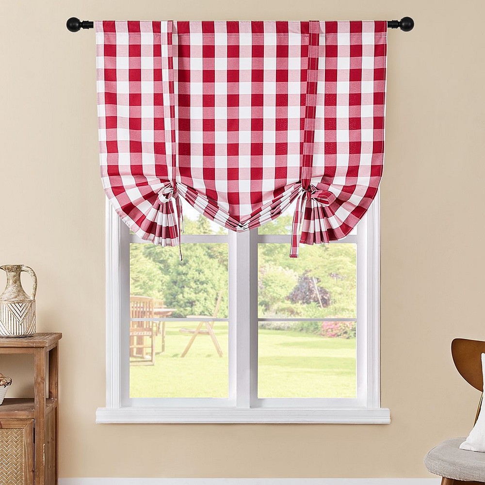 Red Black Charming Buffalo Checker Pattern Sheer Tie Up Balloon Curtain ...