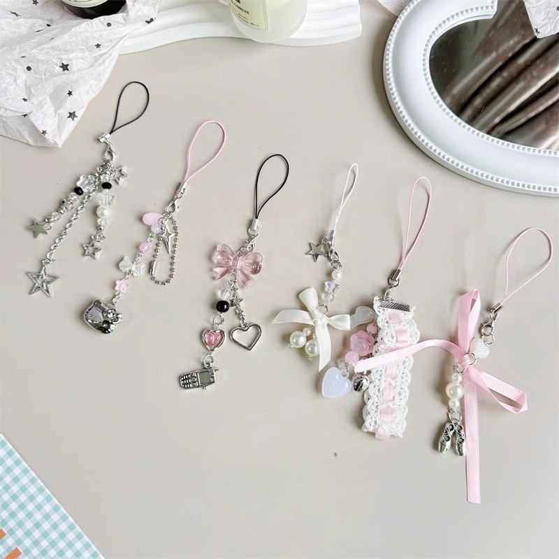 Y2K Phone Chain Bowknot Cellphone Lanyard Charm Cute Kawaii Keychain ...