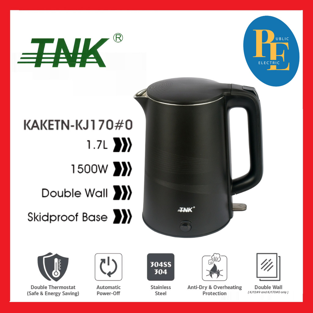 TNK 1.7L Double Wall Cool Touch Stainless Steel Electric Jug Kettle ...