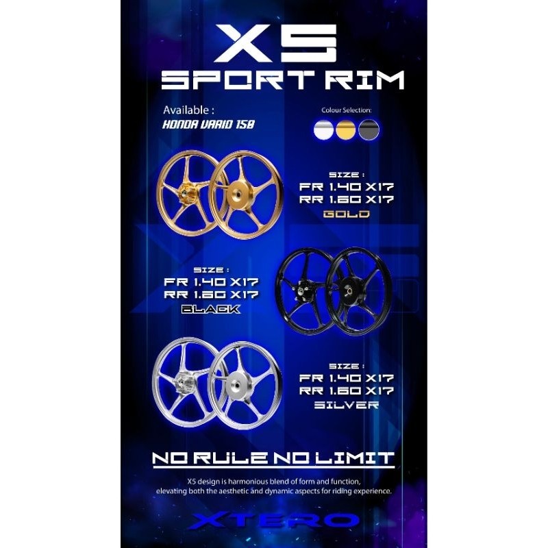 XTERO RIMS VARIO150 VARIO160 VARIO 150 VARIO 160 SILVER/BLACK 17 INCH ...