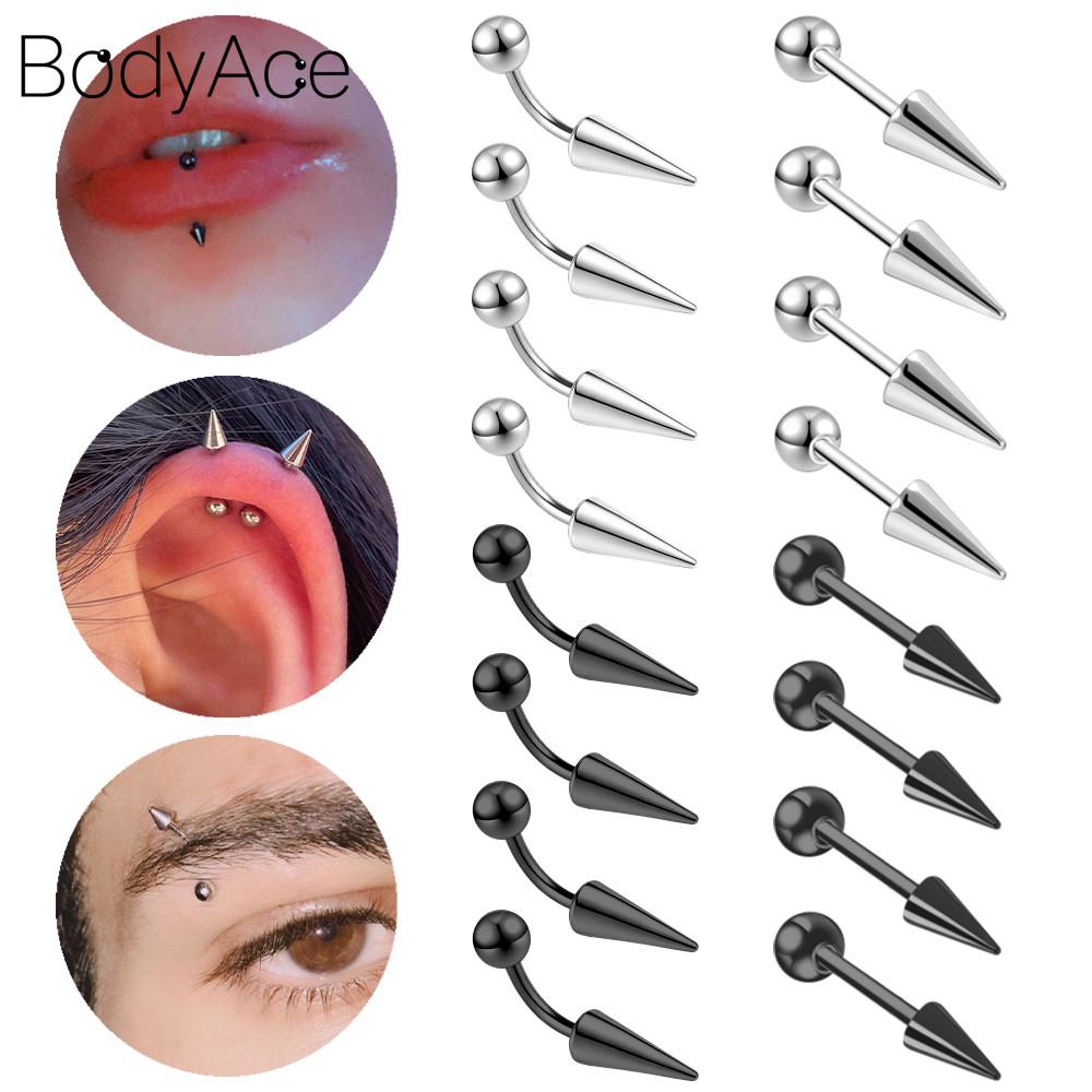 Bodyace Curved Ear Stud Punk Long Spike Eyebrow Ring Cartilage Helix ...
