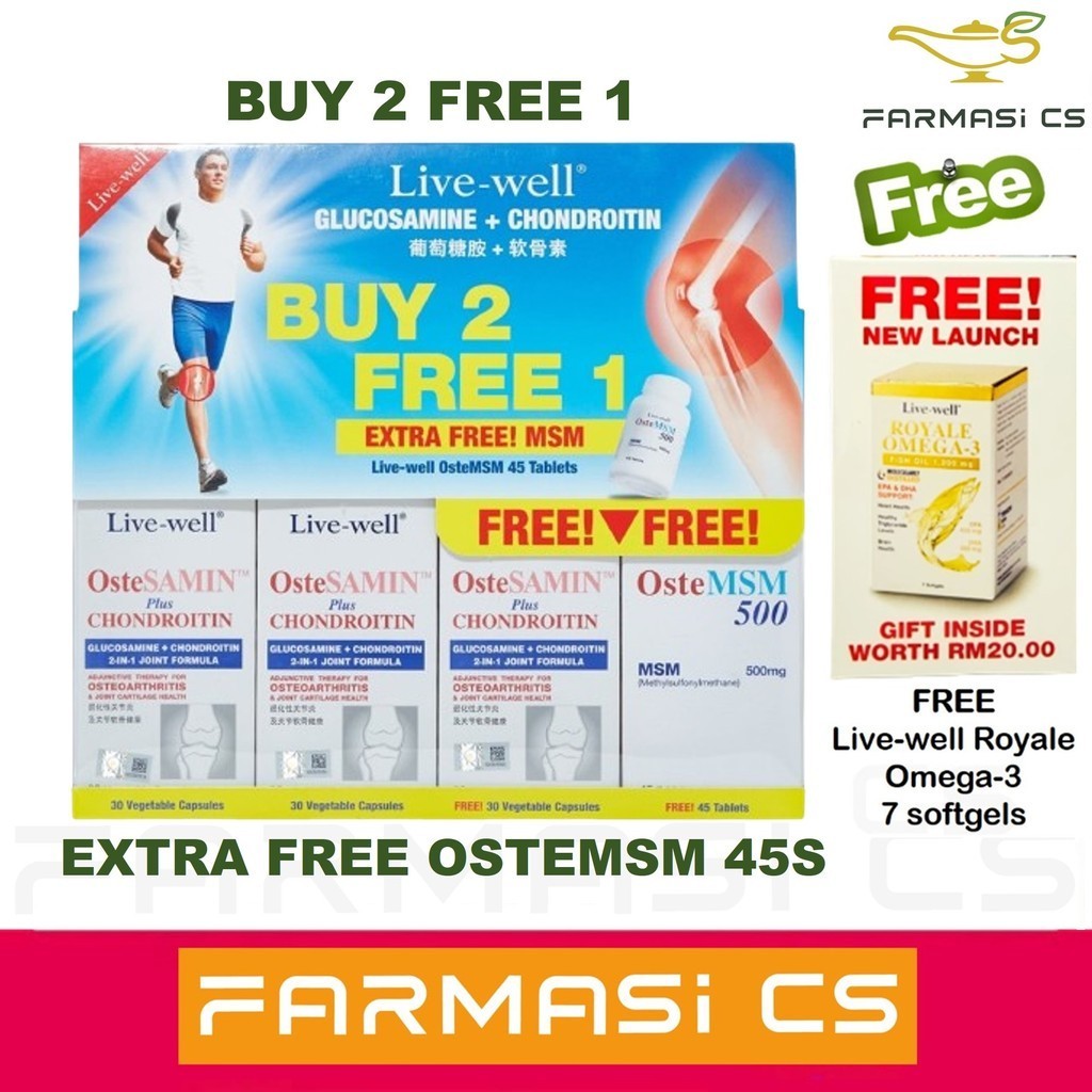 LIVE-WELL OsteSAMIN plus Chondroitin 30s x 3 EXP:08/2025 + OsteMSM ...