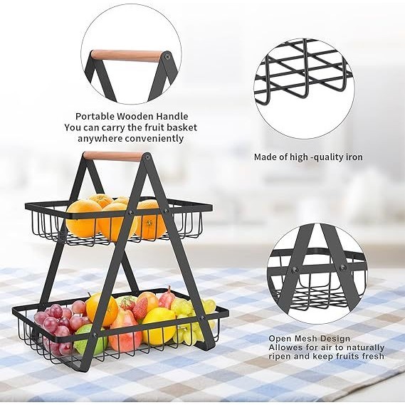 2/3 Tier Basket Rack Removeable Multiple Layer Kitchen Storage Fruit ...