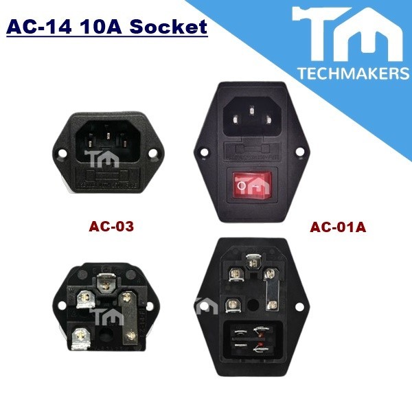 AC-03 / AC-01 AC Power Socket 3 Pin Male Plug Connector 250V with Fuse ...
