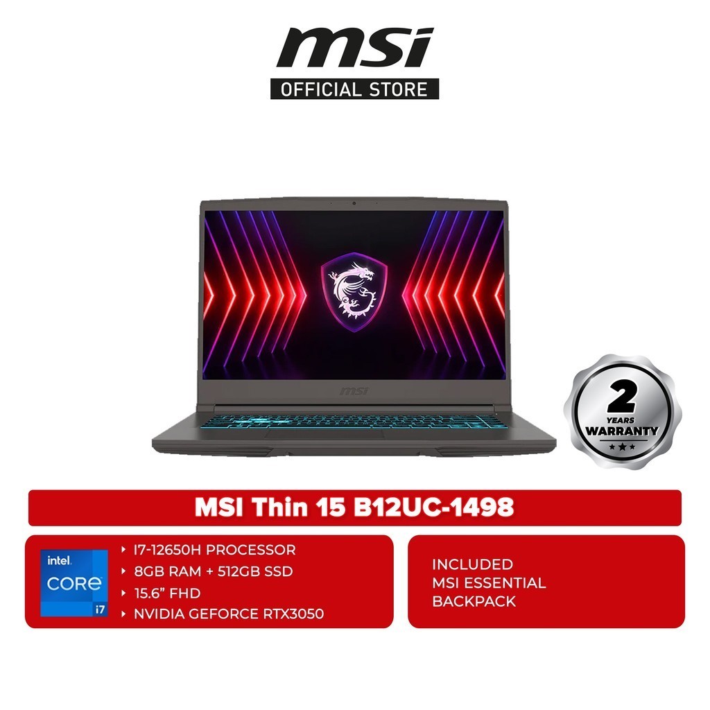 MSI Thin 15 B12UC-1498 15.6" FHD Gaming Laptop Cosmos Gray | Shopee ...