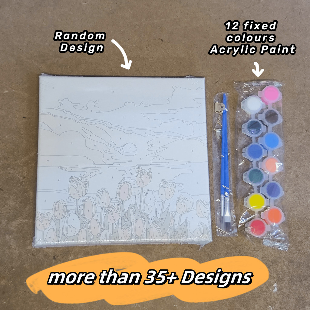 Random design 20 x 20cm Canvas Painting with FRAME/ Kids Painting / Oil ...