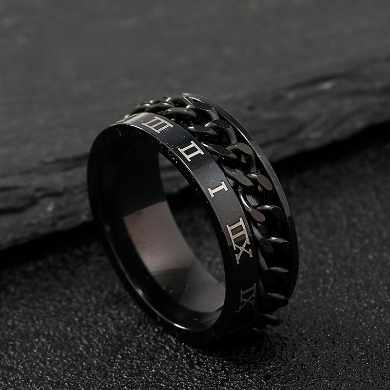 Rotatable Ring with Roman Numerals Engraved and Rotating Chain Titanium ...
