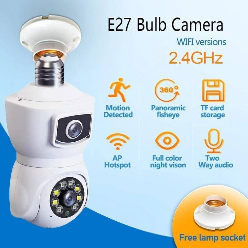 E27 Bulb WiFi Camera PTZ Dual lens Anti theft Motion Detection IR Night ...